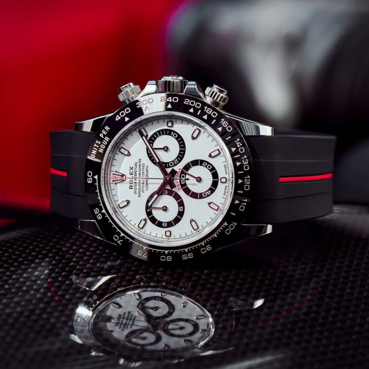 Black/Red Rubber Strap for Rolex Daytona – Sport Edition | Helvetus®