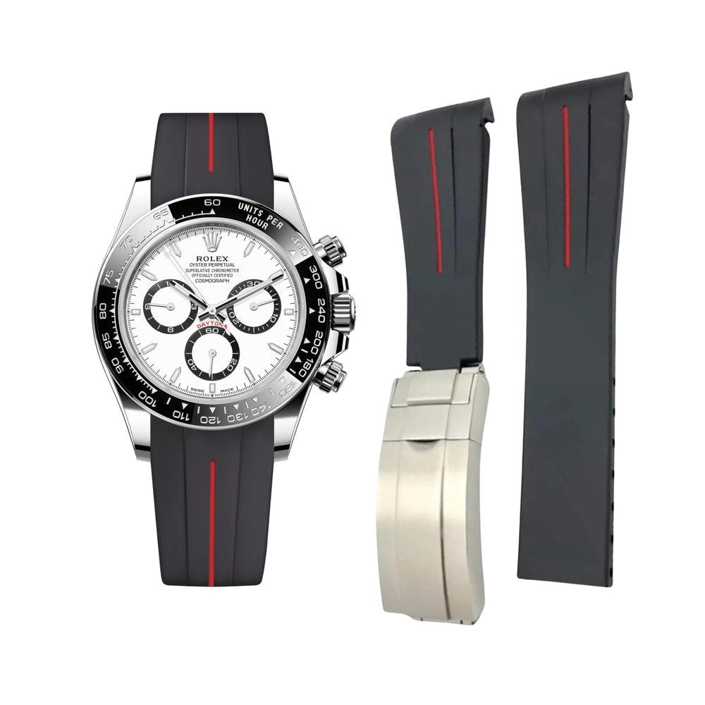 Black/Red Rubber Strap for Rolex Daytona – Sport Edition | Helvetus®