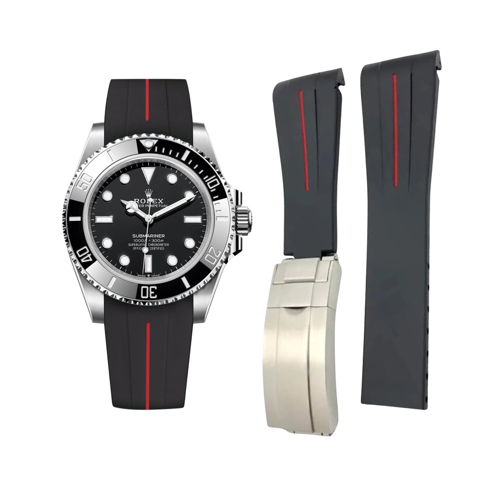 Black/Red Rubber Strap for Rolex Submariner – LuxLine® Sport Look ...