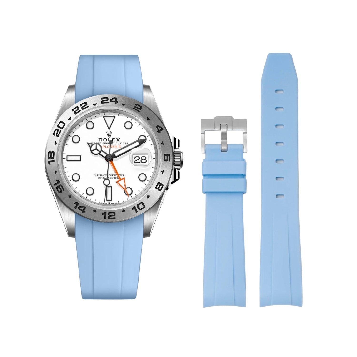 Rolex Explorer II Rubber Strap in Baby Blue - Helvetus® Swiss Straps