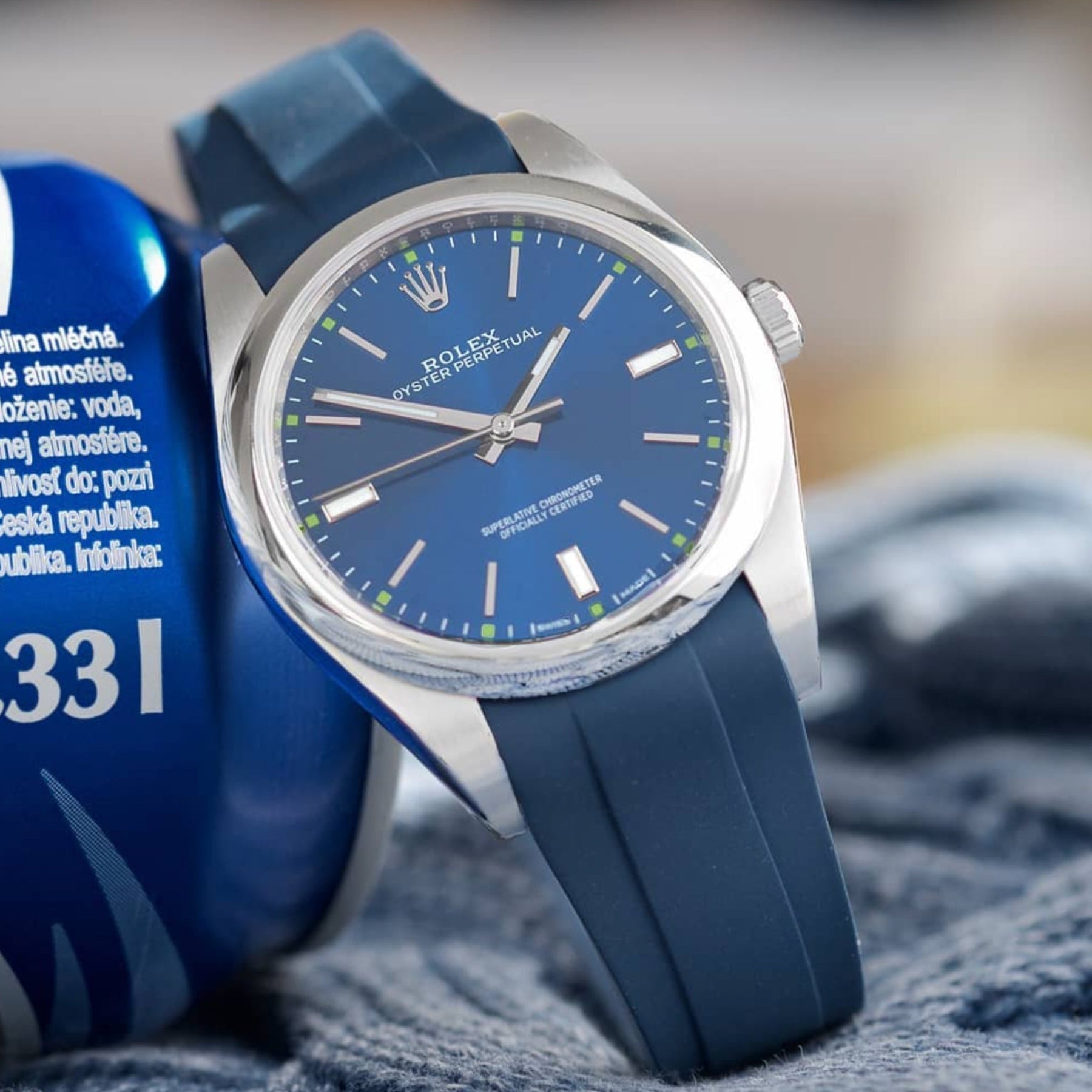 Rolex Oyster Perpetual 39mm Rubber Strap in Navy Blue - Helvetus ...