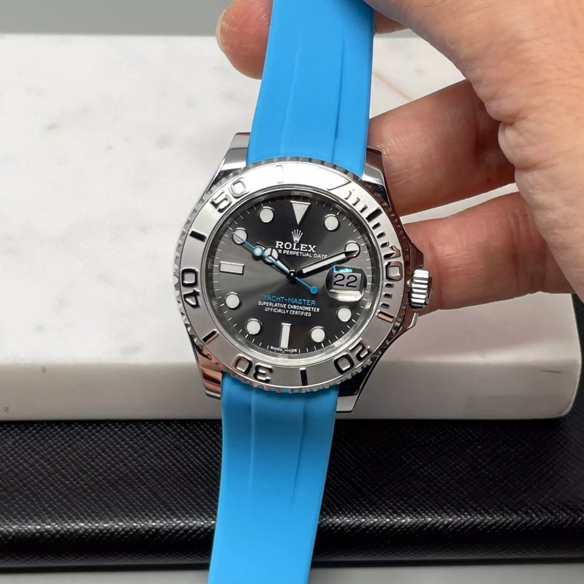 Rolex Yacht-Master Rubber Strap in Light Blue - Helvetus® Swiss Straps